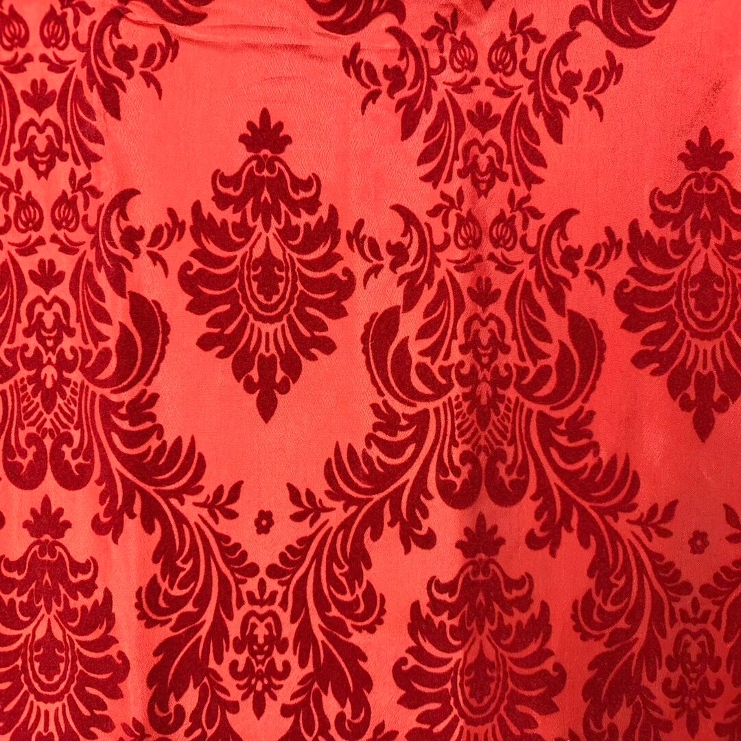 Red Damask Flocking Velvet Taffeta Apparel Drapery Costume Decor Fabric ...
