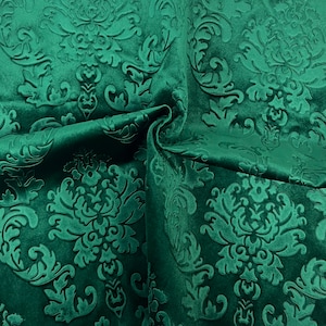 Emerald Green Damask Embossed Velvet Upholstery Drapery Fabric - Sold ...