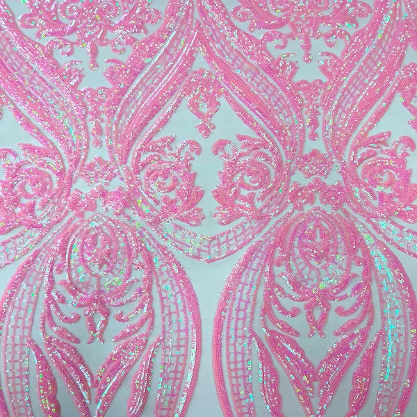 Pink Damask Fabric - Etsy