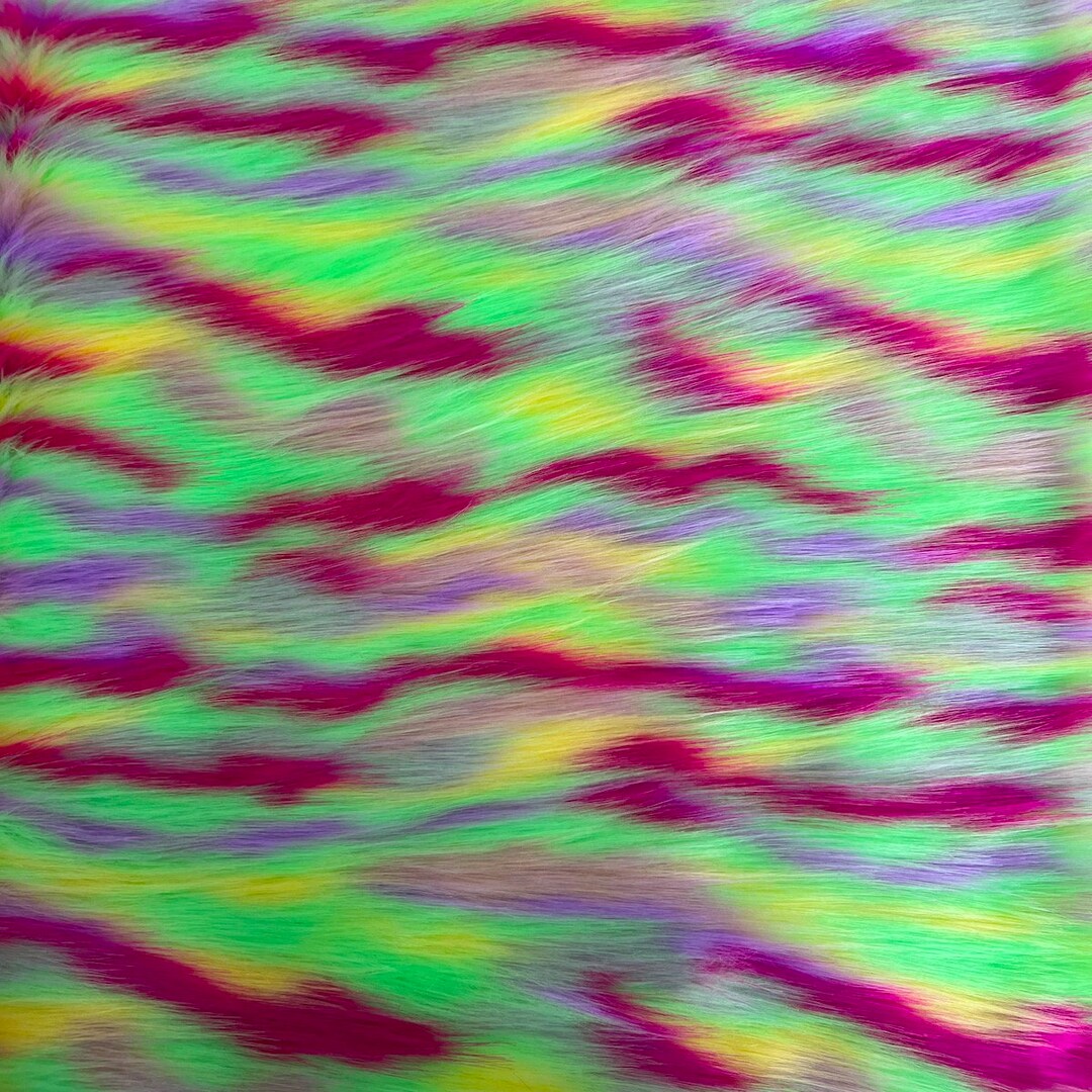 Neon Green Multicolor Ysidro Long Pile Faux Fur Fabric - Sold by the ...