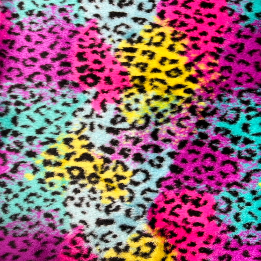 Rainbow Leopard Print Faux Fur Home Decor Apparel Fabric - Sold by the ...