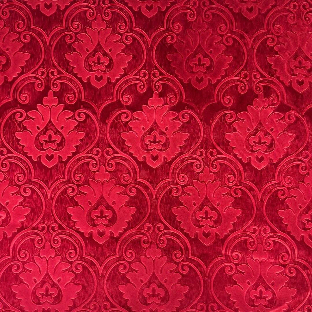 Red Royalty Damask Embossed Velvet Upholstery Drapery Fabric - Sold by ...