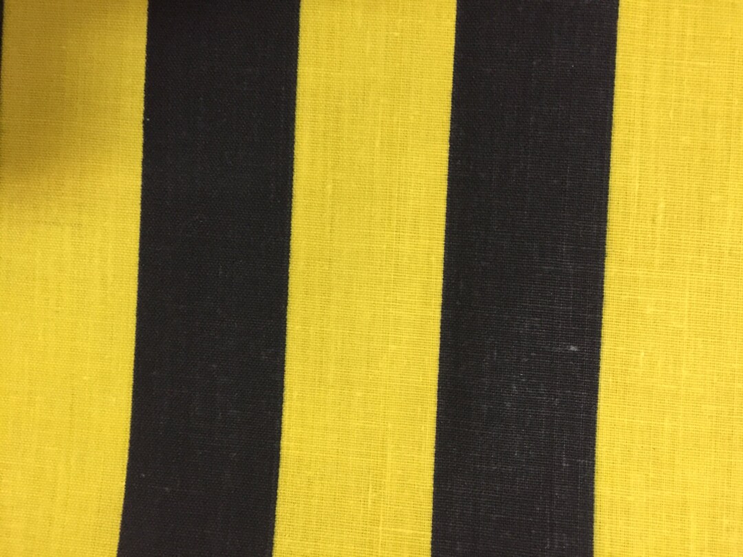 Black Yellow One Inch Stripe Print Poly Cotton Print Fabric - Sold by ...