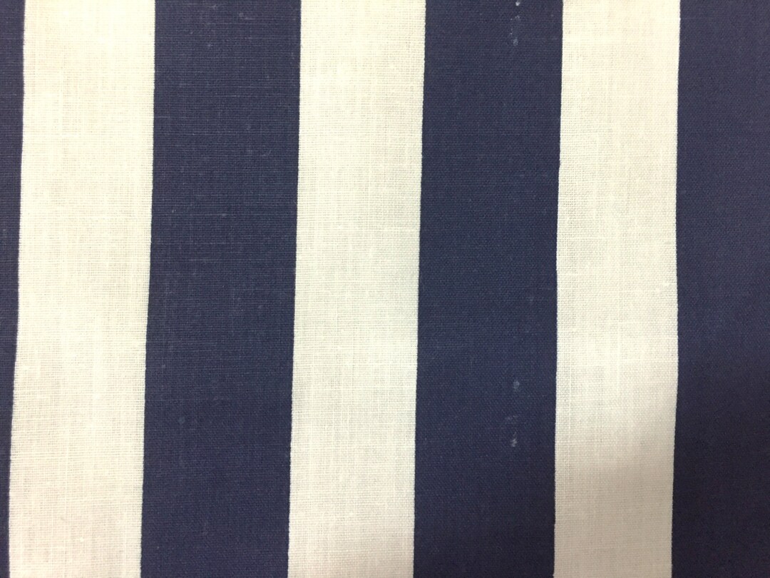 Navy White One Inch Stripe Print Poly Cotton Print Fabric - Sold by the ...