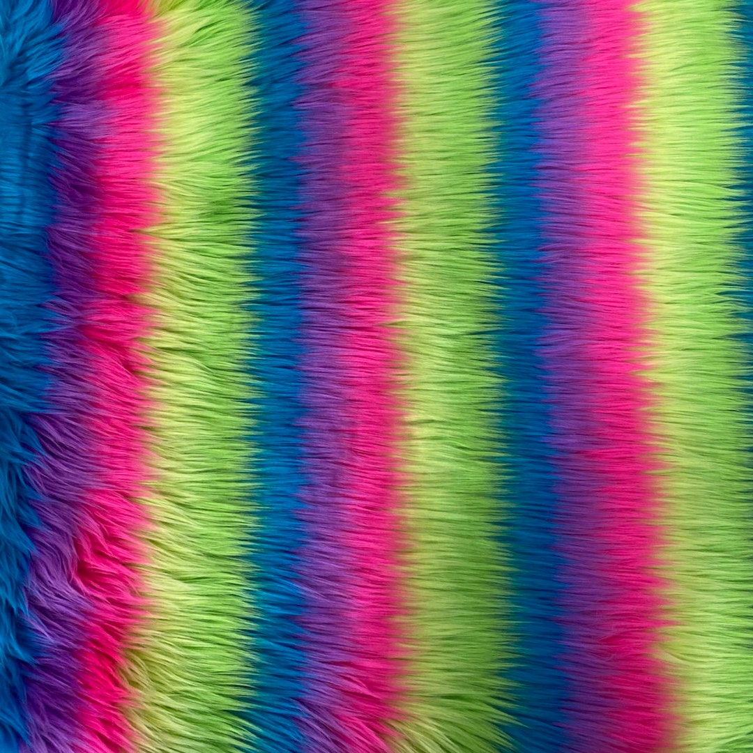 Neon Rainbow Striped Long Pile Faux Fur Fabric - Sold by the Yard - 60 ...