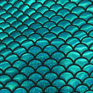 Turquoise Mermaid Scale 4 Way Stretch Hologram Spandex Fabric - BTY ...