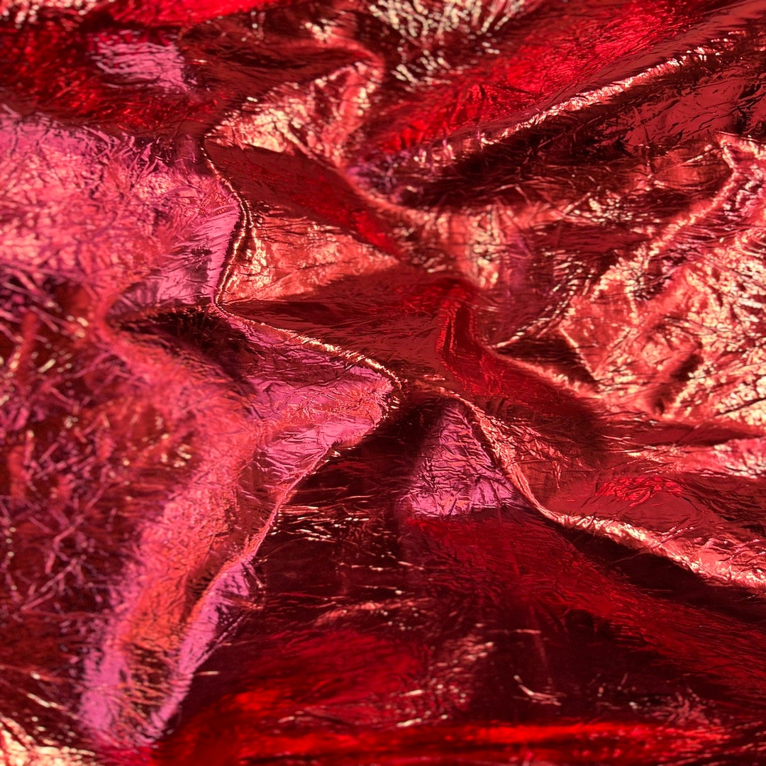Red Crushed Distressed Foil Chrome Mirror Reflective Vinyl Fabric ...