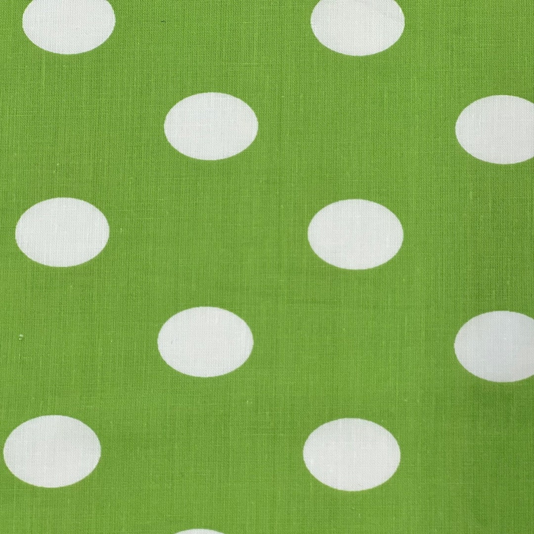 White | Lime Green Big Polka Dot Printed Poly Cotton Fabric - Sold by ...
