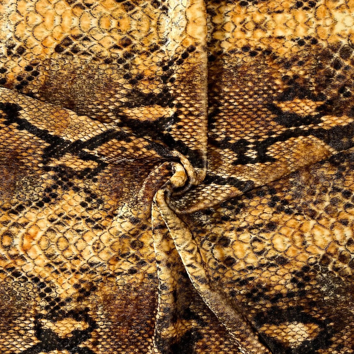Gold Snakeskin Printed Stretch Velvet Costume Apparel Fabric - Sold by ...