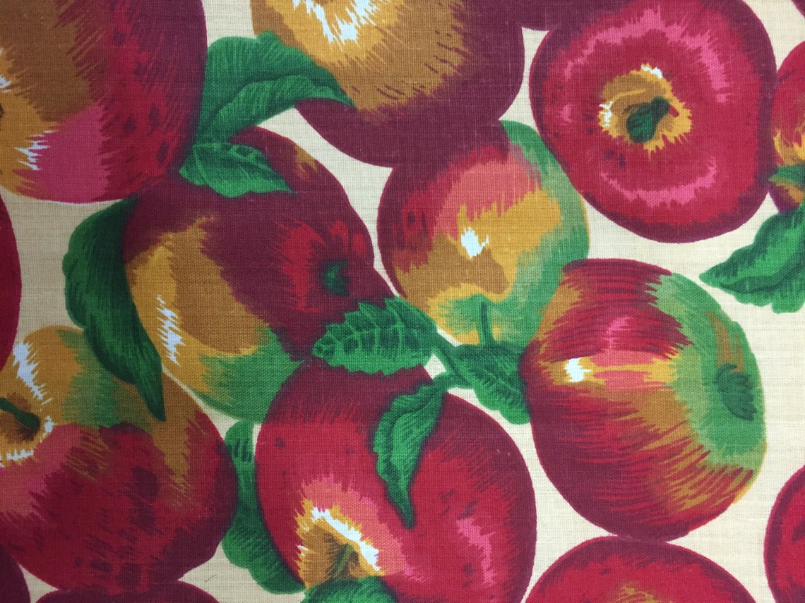 Ivory Red Apple Print Poly Cotton Print Fabric Sold by the | Etsy