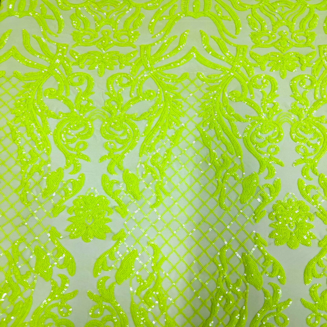 Slime Green Luna Stretch Sequins Wedding Prom Formal Lace Fabric - Sold ...