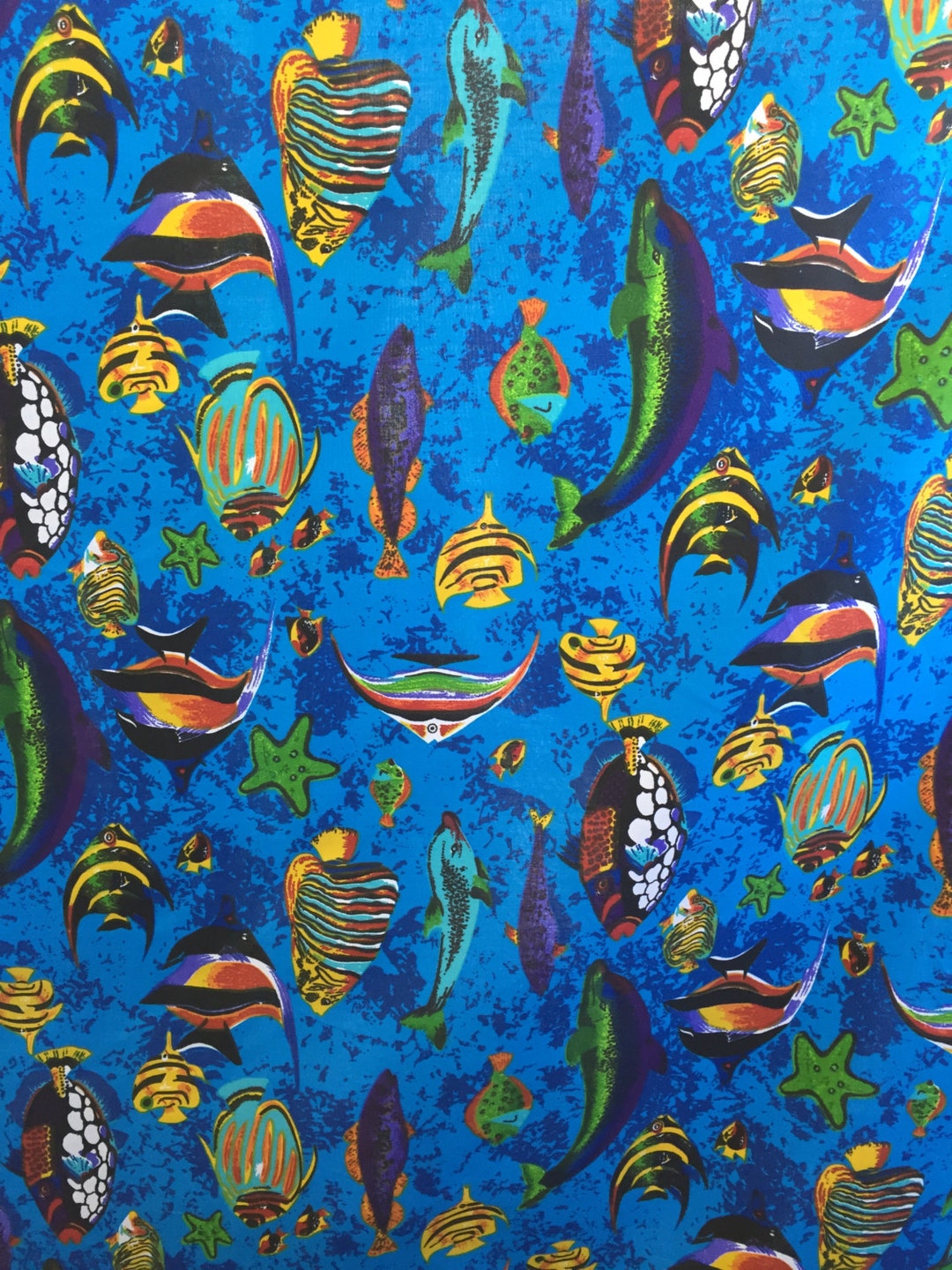 Blue Fish Tank Aquarium Printed Poly Cotton Fabric BTY 59 - Etsy