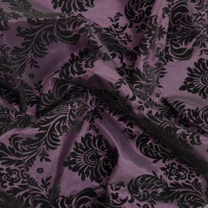 Plum Purple | Black Damask Flocking Velvet Taffeta Apparel Drapery ...