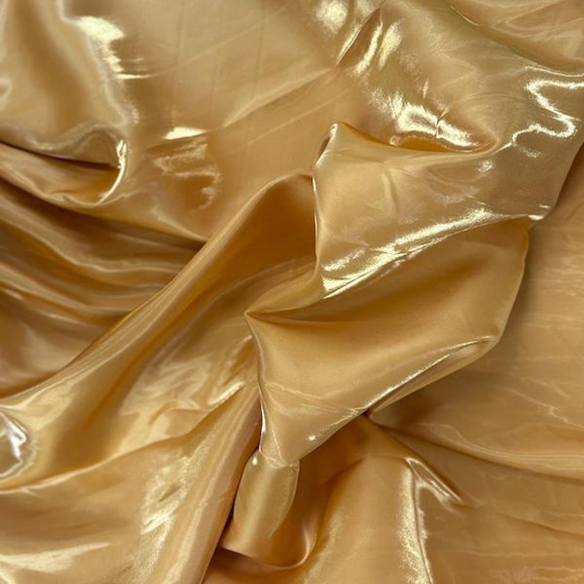 Gold Crystal Reflective Liquid Bridal Satin Apparel Decor Fabric - Sold ...