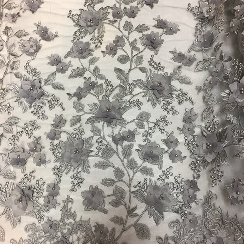 Gray Lace Fabric by the Yard Geometric France Lace Alencon - Etsy