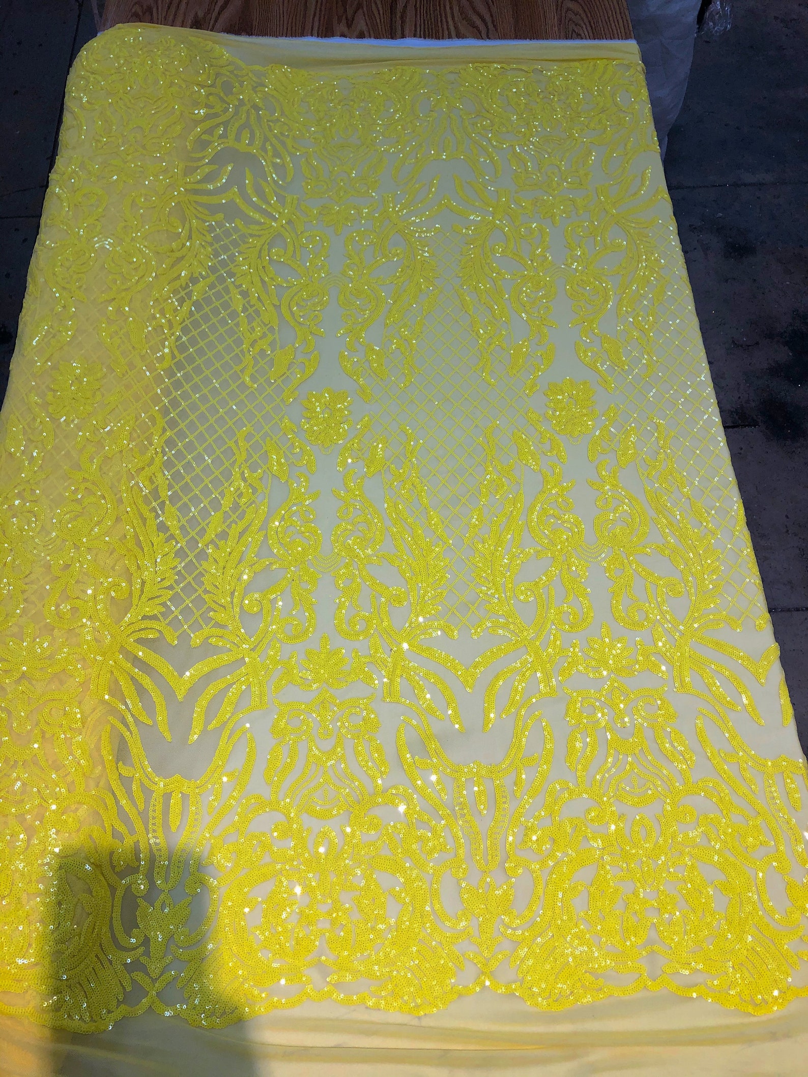 Neon Yellow Luna Stretch Sequins Wedding Prom Formal Lace Fabric - Sold ...