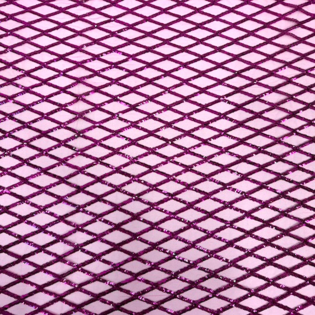Fuchsia Diamond Pattern Sequin Stretch Mesh Apparel Couture Fabric ...