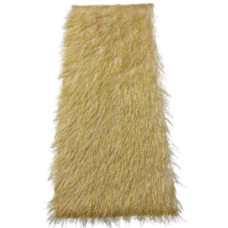 Gold Metallic Faux Ostrich Feather Lace Apparel Costume Fabric - Sold ...