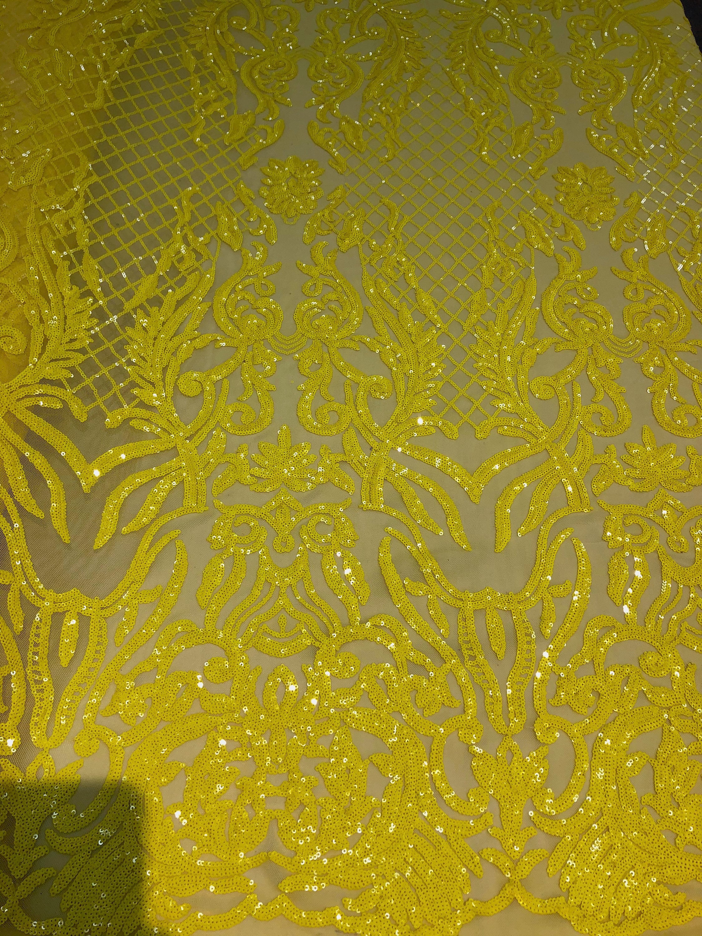 Neon Yellow Luna Stretch Sequins Wedding Prom Formal Lace Fabric - Sold ...