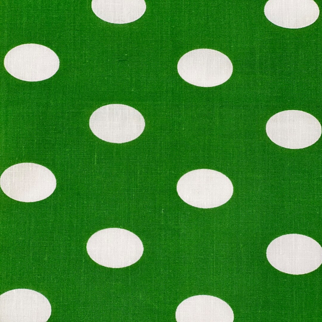 White Green Big Polka Dot Printed Poly Cotton Fabric Sold by the Yard ...