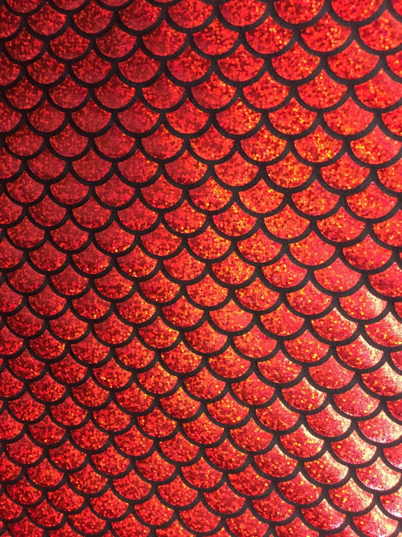 Red Mermaid Scale 4 Way Stretch Hologram Spandex Fabric BTY | Etsy