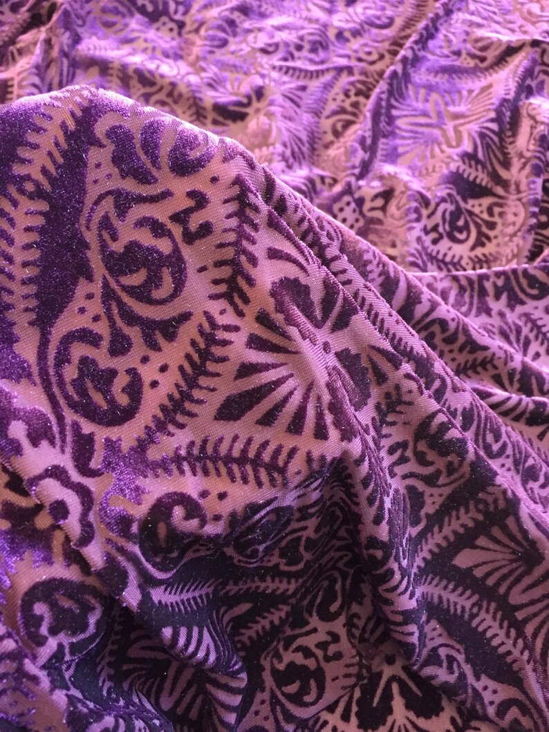 Purple Lili Burnout Damask Geometric Stretch Velvet Fabric - Etsy