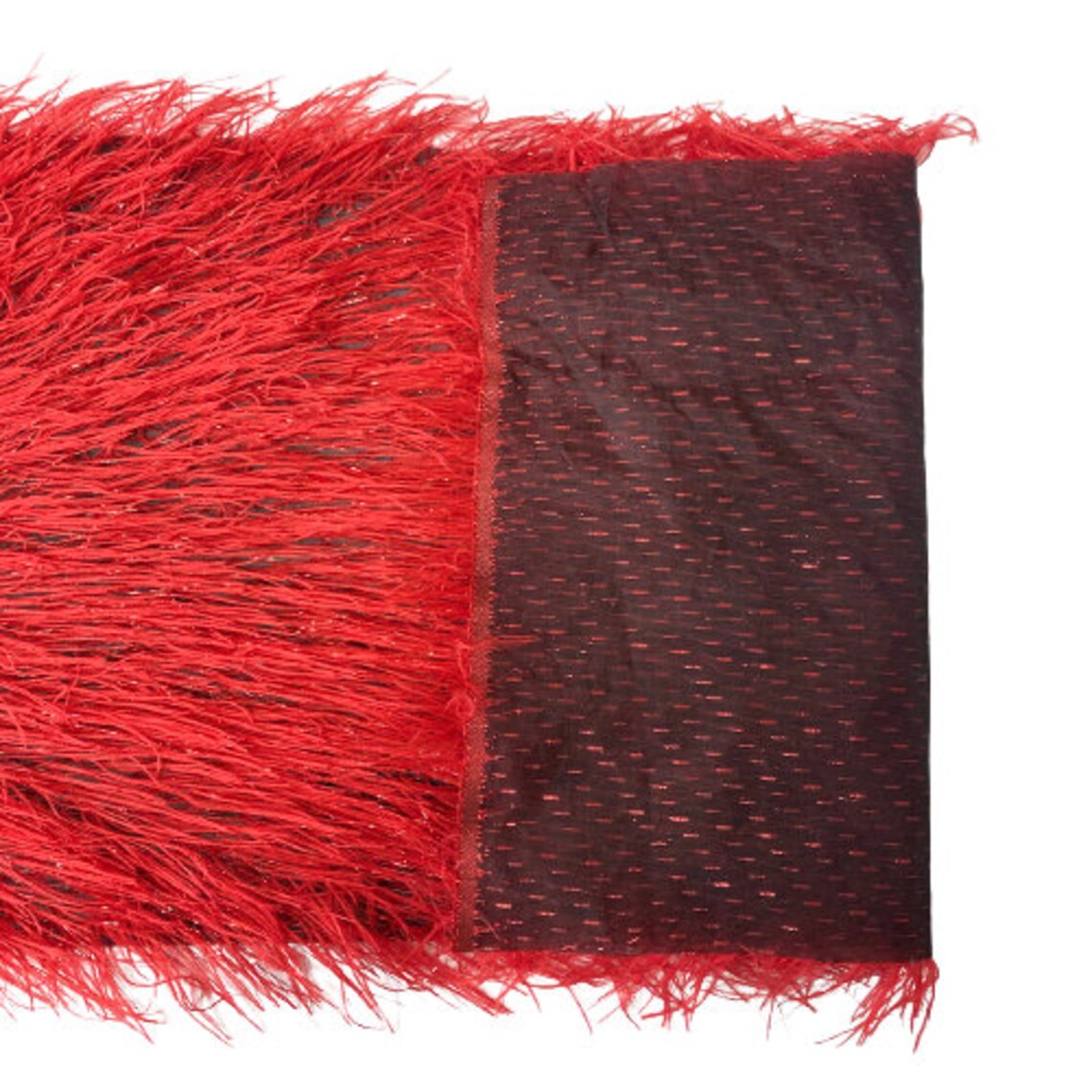 Red Metallic Faux Ostrich Feather Lace Apparel Costume Fabric - Sold by ...