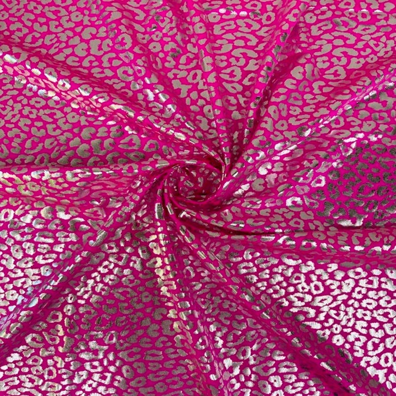 Hot Pink | Silver Sahara Leopard Foil Print Nylon Spandex Apparel ...