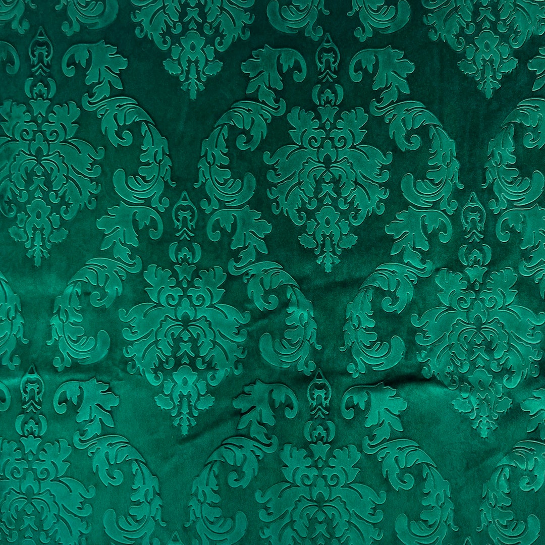 Emerald Green Damask Embossed Velvet Upholstery Drapery Fabric - Sold ...