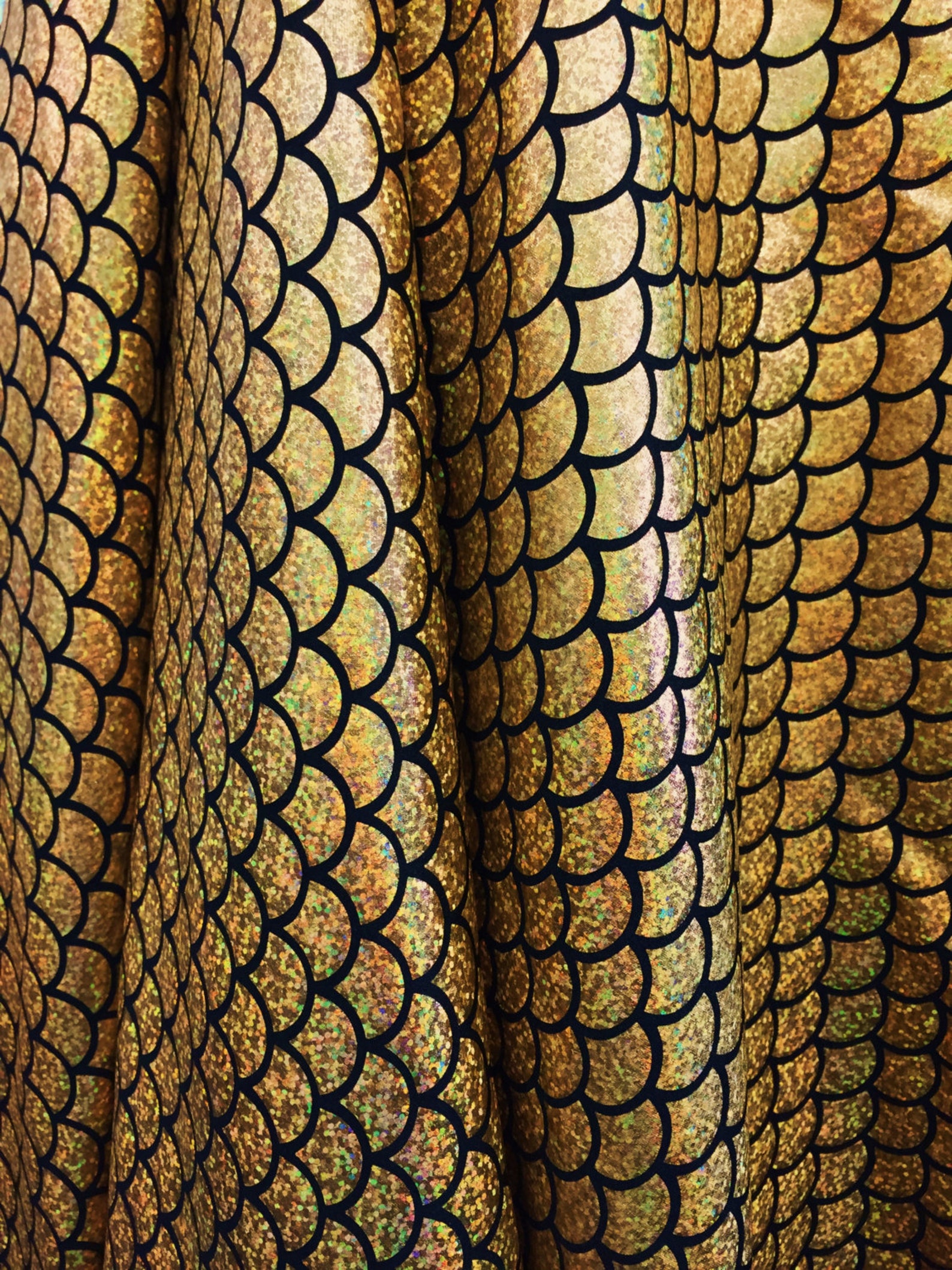 Gold Mermaid Scale 4 Way Stretch Hologram Spandex Fabric BTY | Etsy