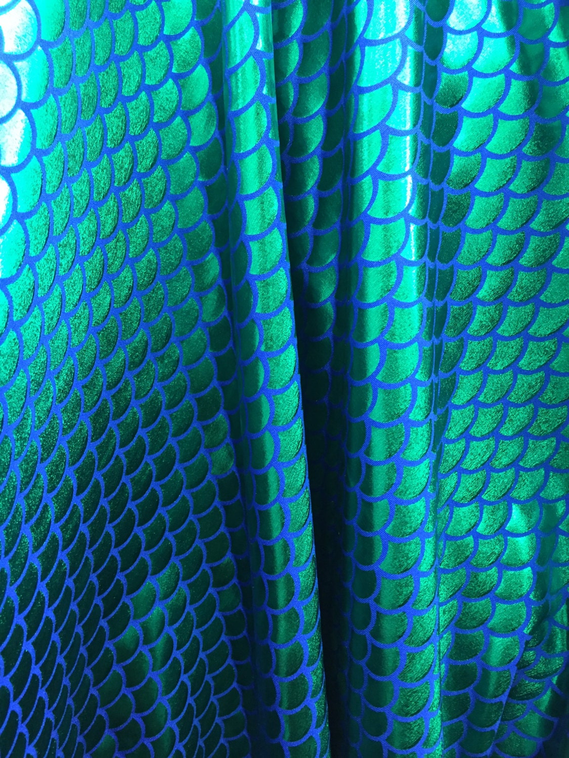 Blue Green Mermaid Scale 4 Way Stretch Hologram Spandex Fabric - BTY ...