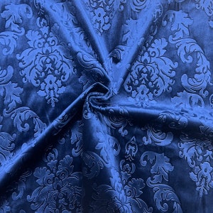 Royal Blue Damask Embossed Velvet Upholstery Drapery Fabric - Sold by ...