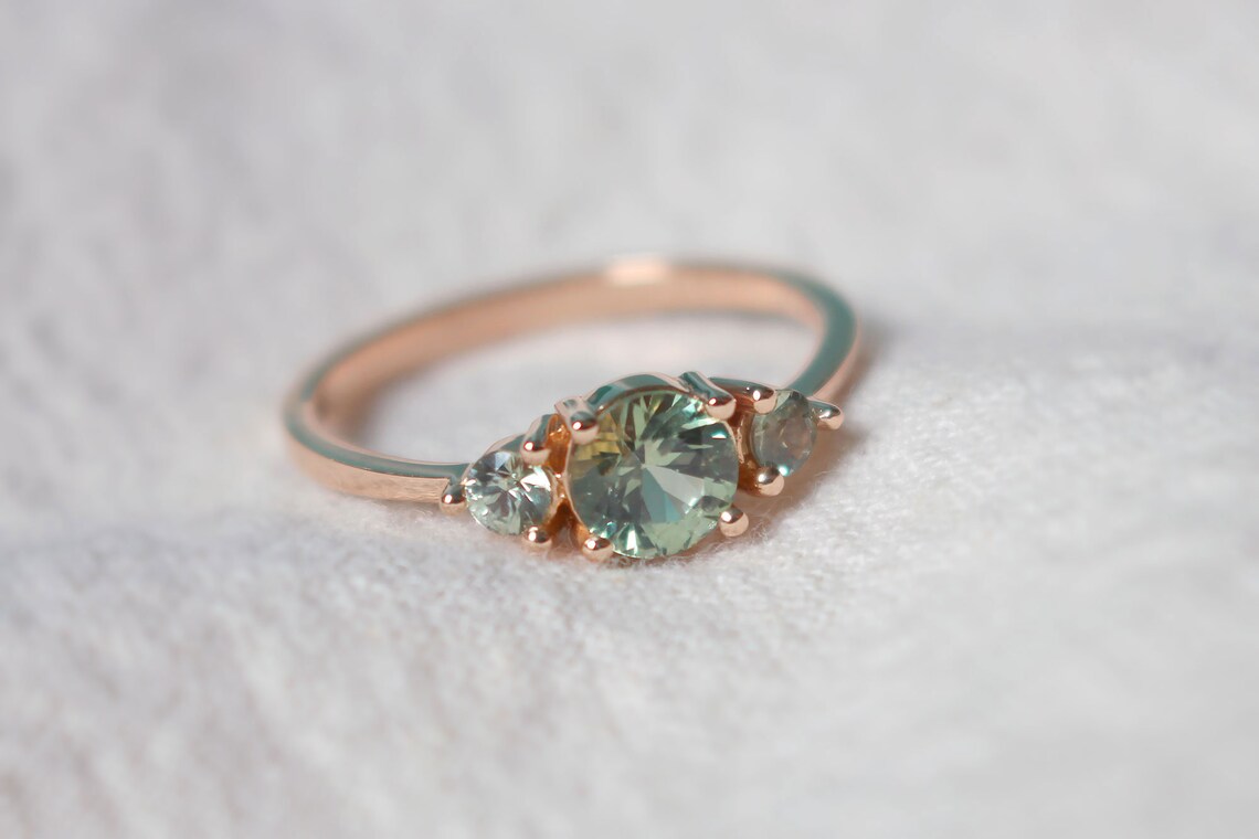 Sage Green Sapphire Engagement Ring, Pale Green Sapphire Ring, Rose ...