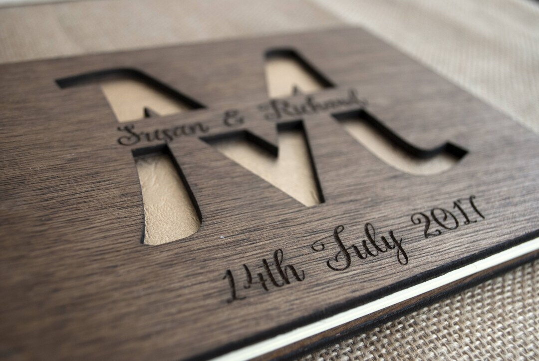 Monogram Guest Book Photo Album Wedding Wood Guest Book - Etsy
