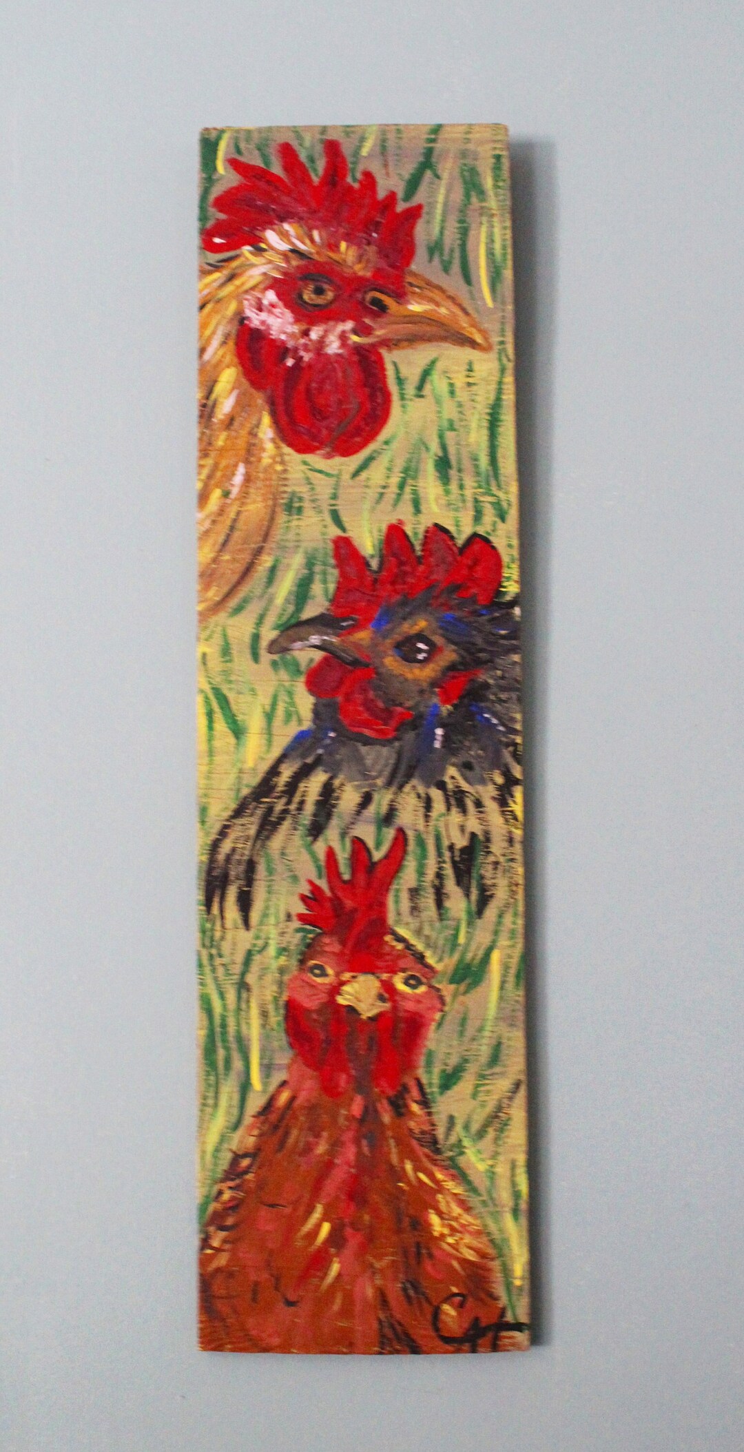 Original Painting of Chickens, Wood Plank Wall Art, Farm Decor, Whimsy ...