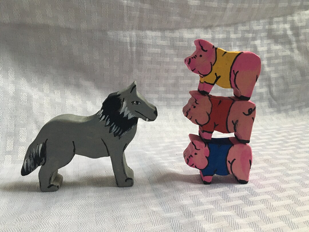 Three Little Pigs Toy Set Wooden Toy Set 4 Piece Set - Etsy