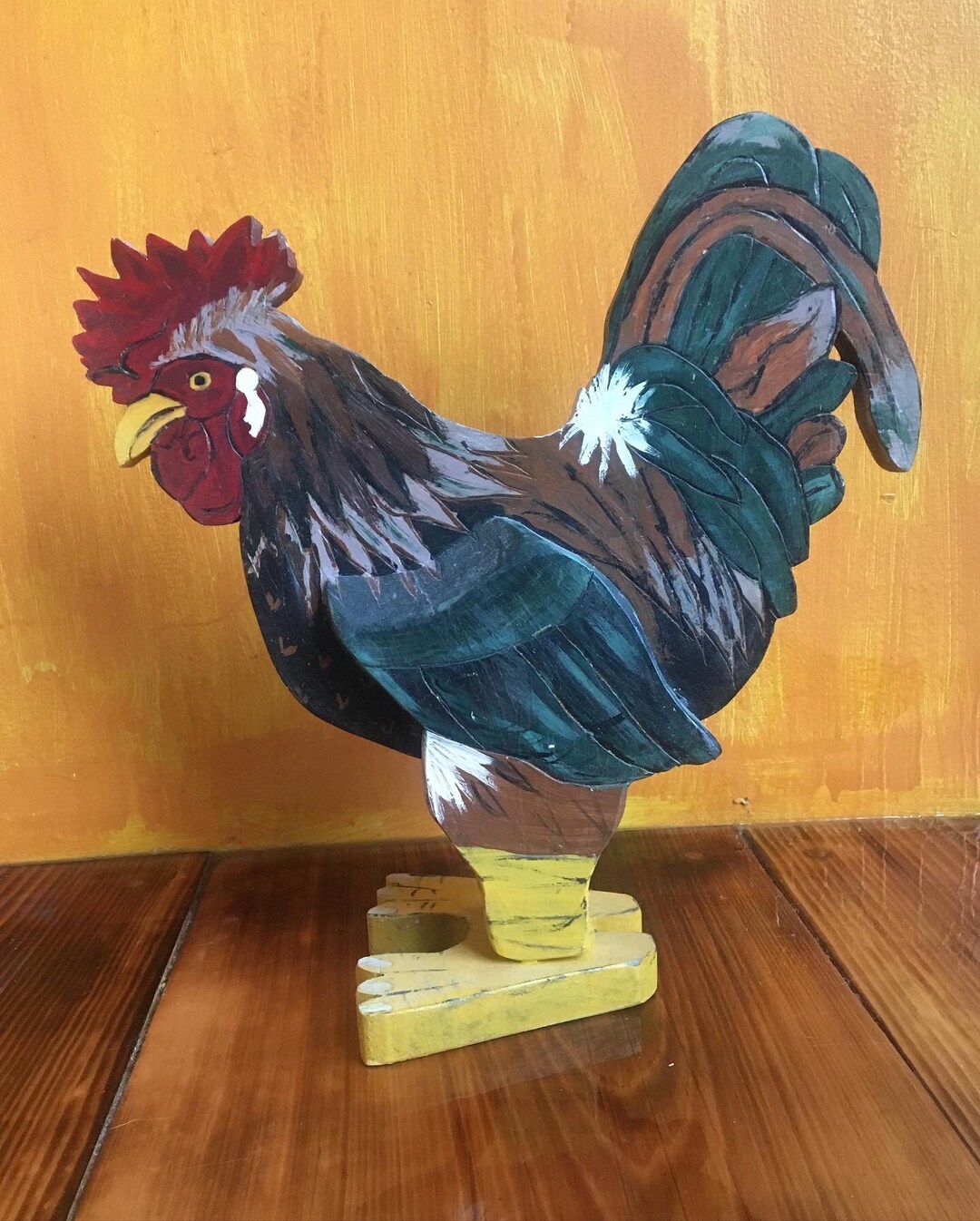 Wooden Rooster, Farmhouse Decor, Wood Burned, Handpainted, Woodworks ...