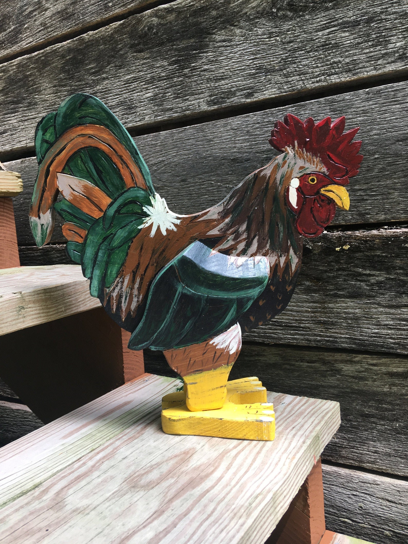 Wooden Rooster Farmhouse Decor Wood Burned Handpainted - Etsy
