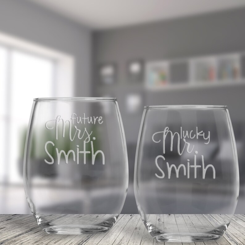 Personalized Future Mrs Lucky Mr Stemless Wine Glasses Etsy