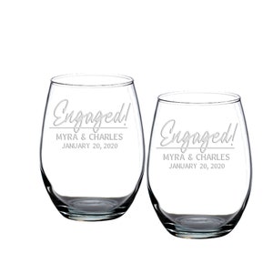 Personalized Engaged Stemless Wine Glasses: Custom Couple Gift - Etsy