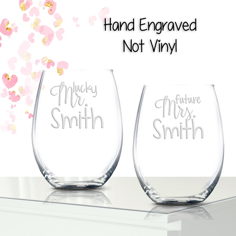 Personalized Future Mrs Lucky Mr Stemless Wine Glasses Etsy