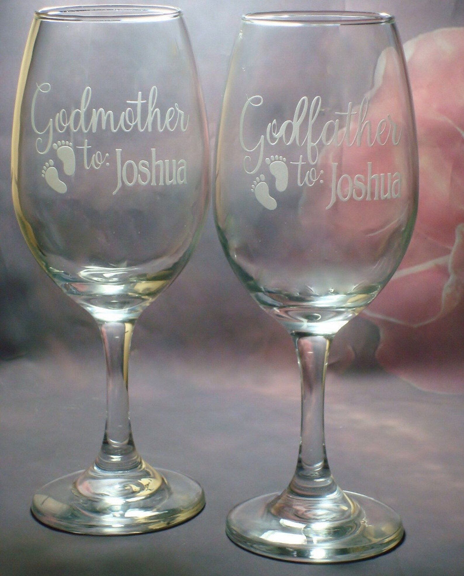 Godfather and Godmother Baby Footprint Wine Glass Cift Set ...