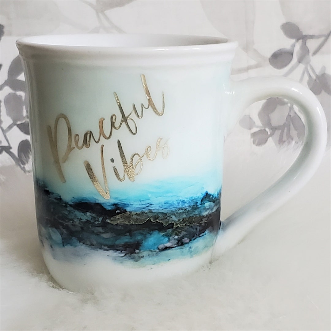 Hand Painted Alcohol Ink 14 OZ Coffee Mug | Peaceful Vibes Alcohol Ink ...