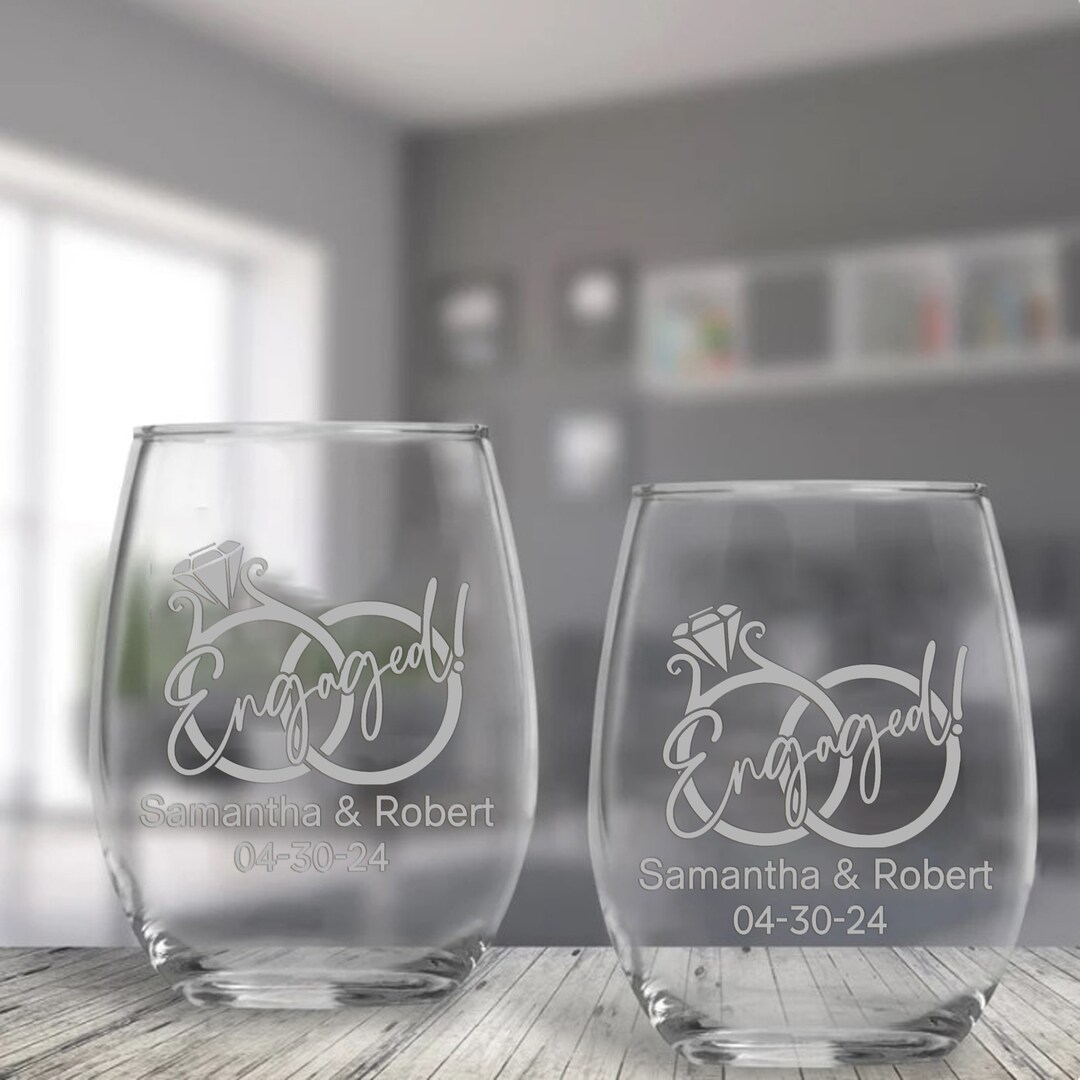 Personalized Engaged Stemless Wine Glasses | Proposal Wine Glasses ...