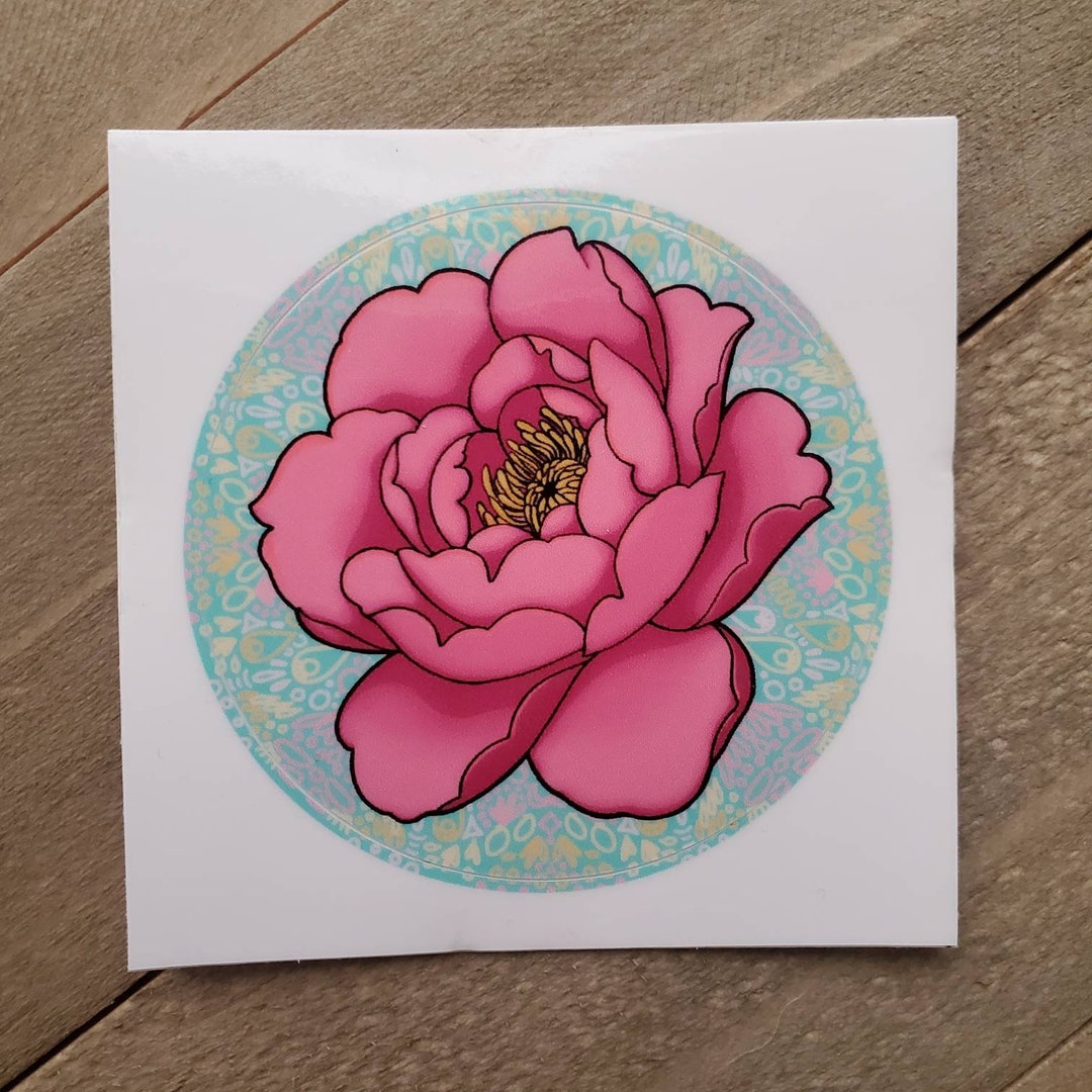 Pink Peony Round Sticker - Etsy