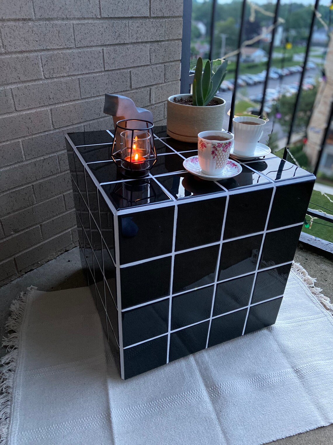 Black Glossy Tile Cube Table With White Grout - Etsy