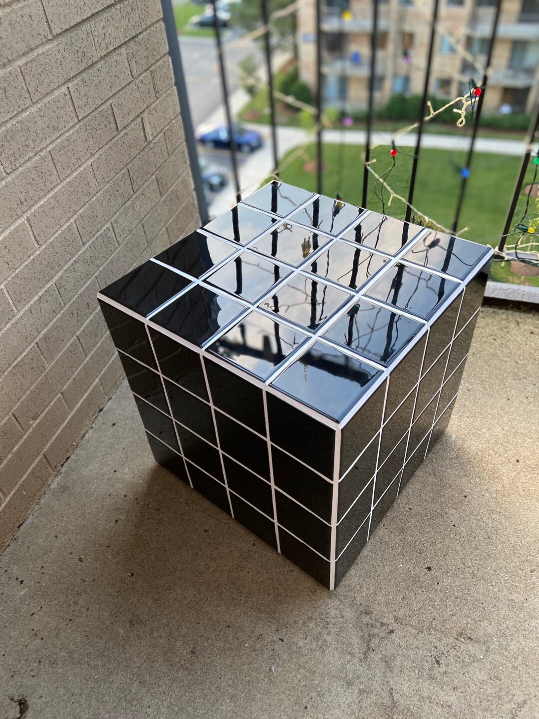 Black Glossy Tile Cube Table With White Grout - Etsy