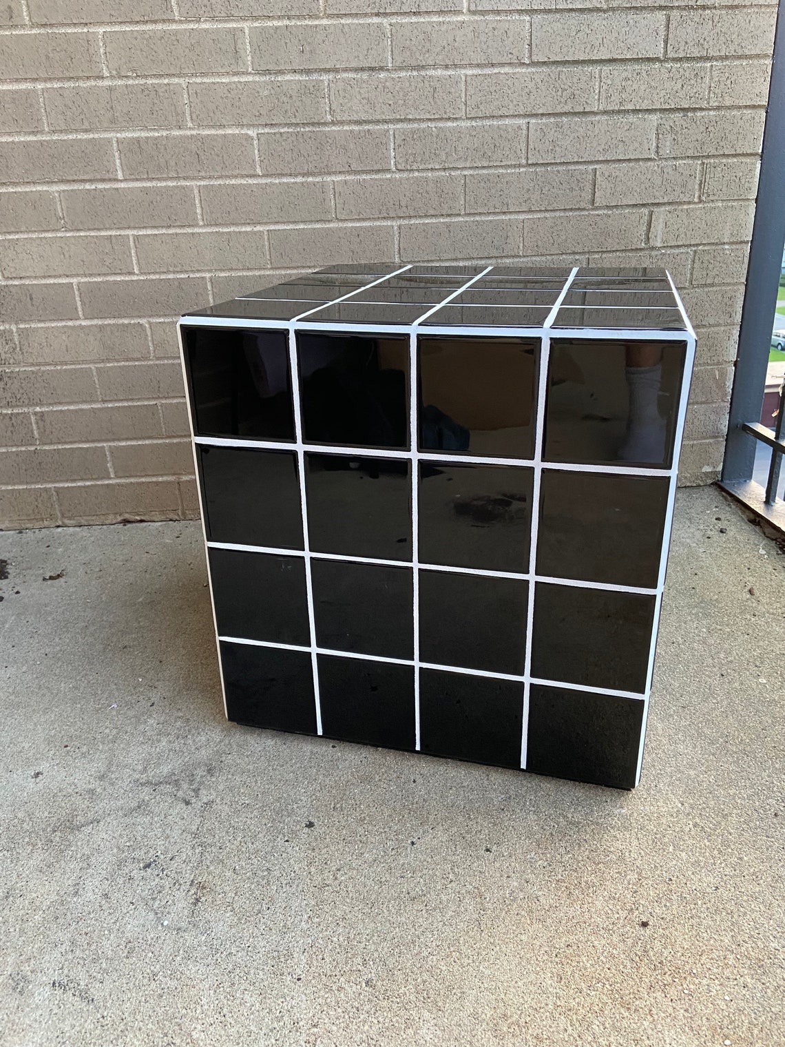 Black Glossy Tile Cube Table With White Grout - Etsy