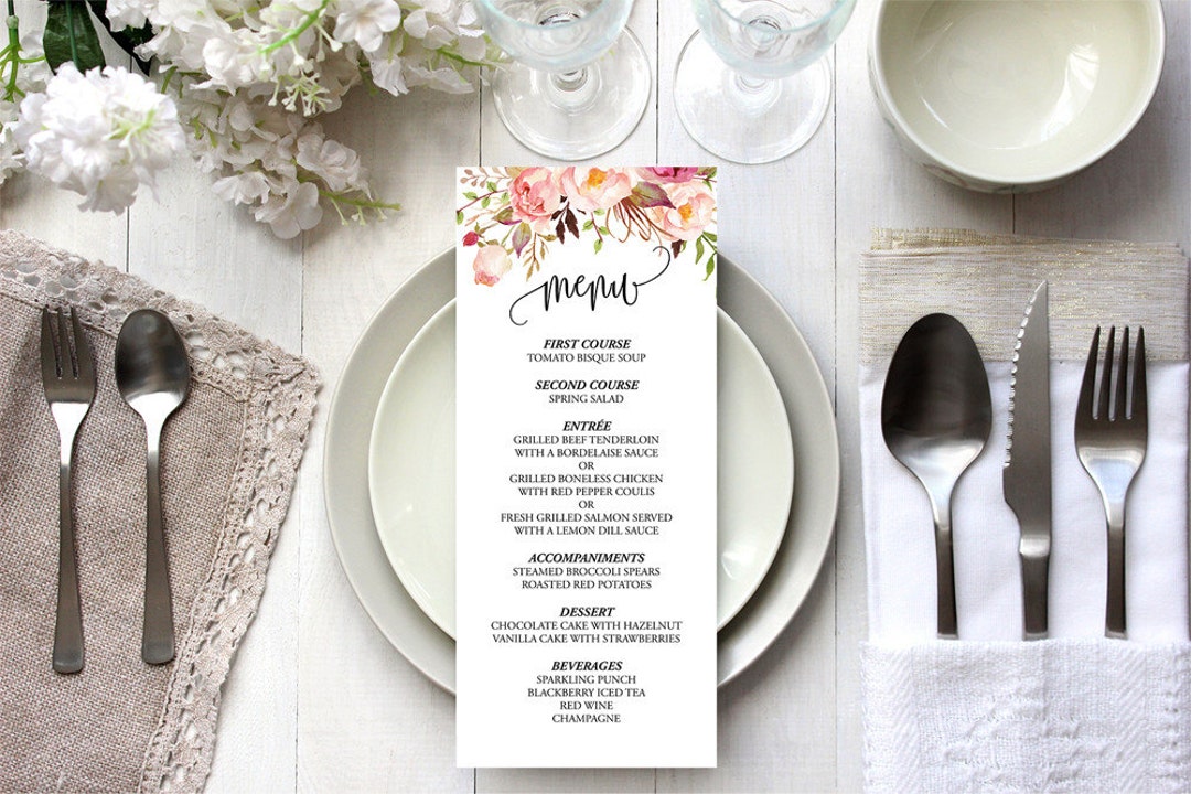 Printable Floral Wedding Menu Template Custom Wedding Menu - Etsy