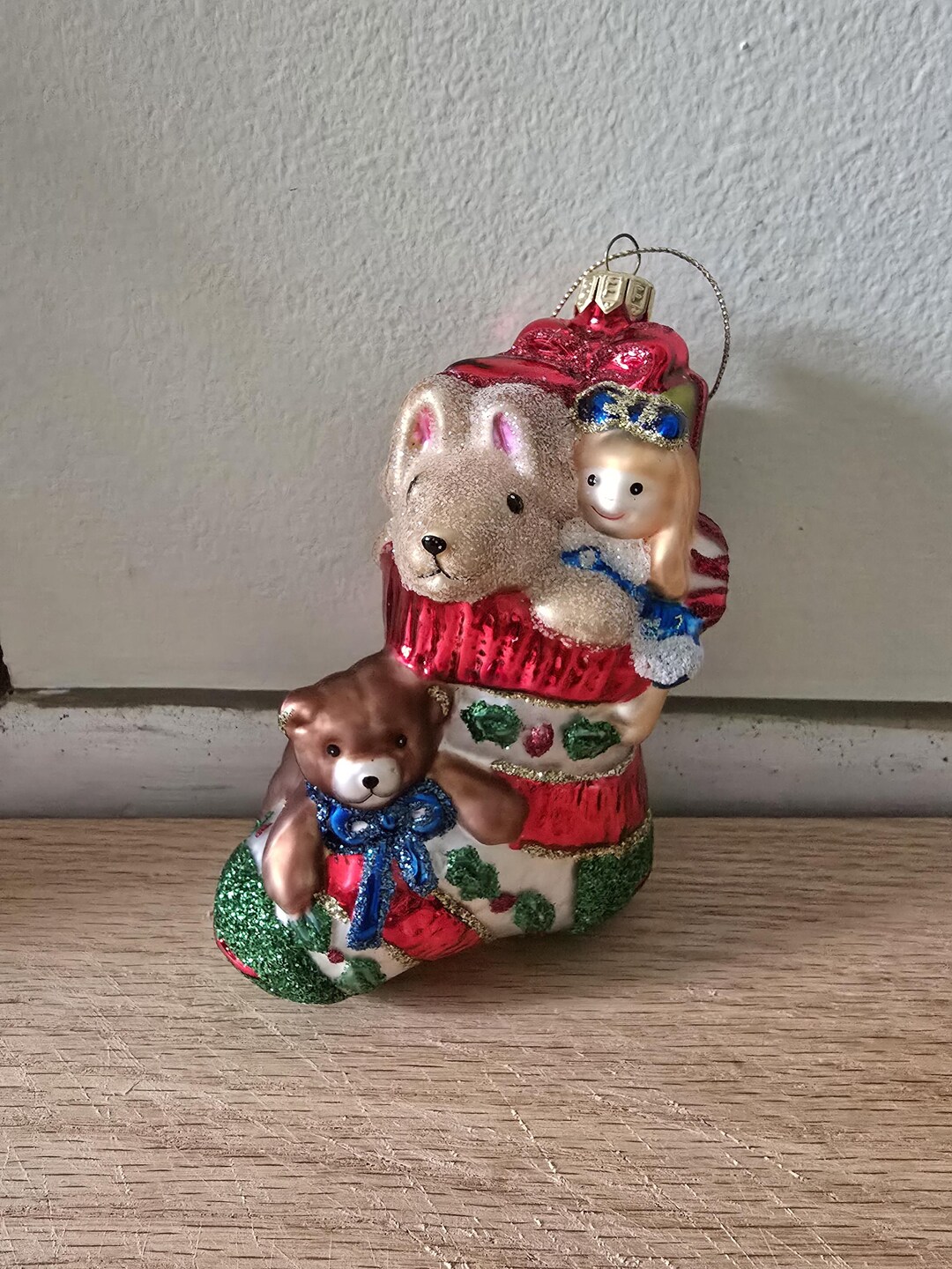Fitz and Floyd Christmas Ornament Featuring a Teddy Bear and Doll in a ...